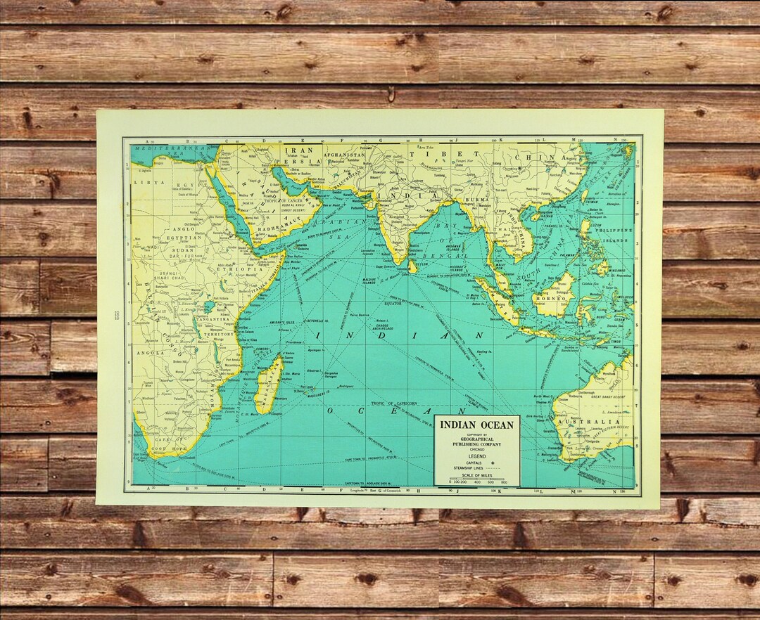 Vintage INDIAN OCEAN Map of Indonesia Map East Africa Madagascar ...
