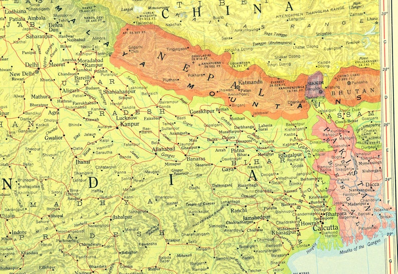 Northern INDIA MAP Wall Art Decor Nepal Himilayas North Travel | Etsy