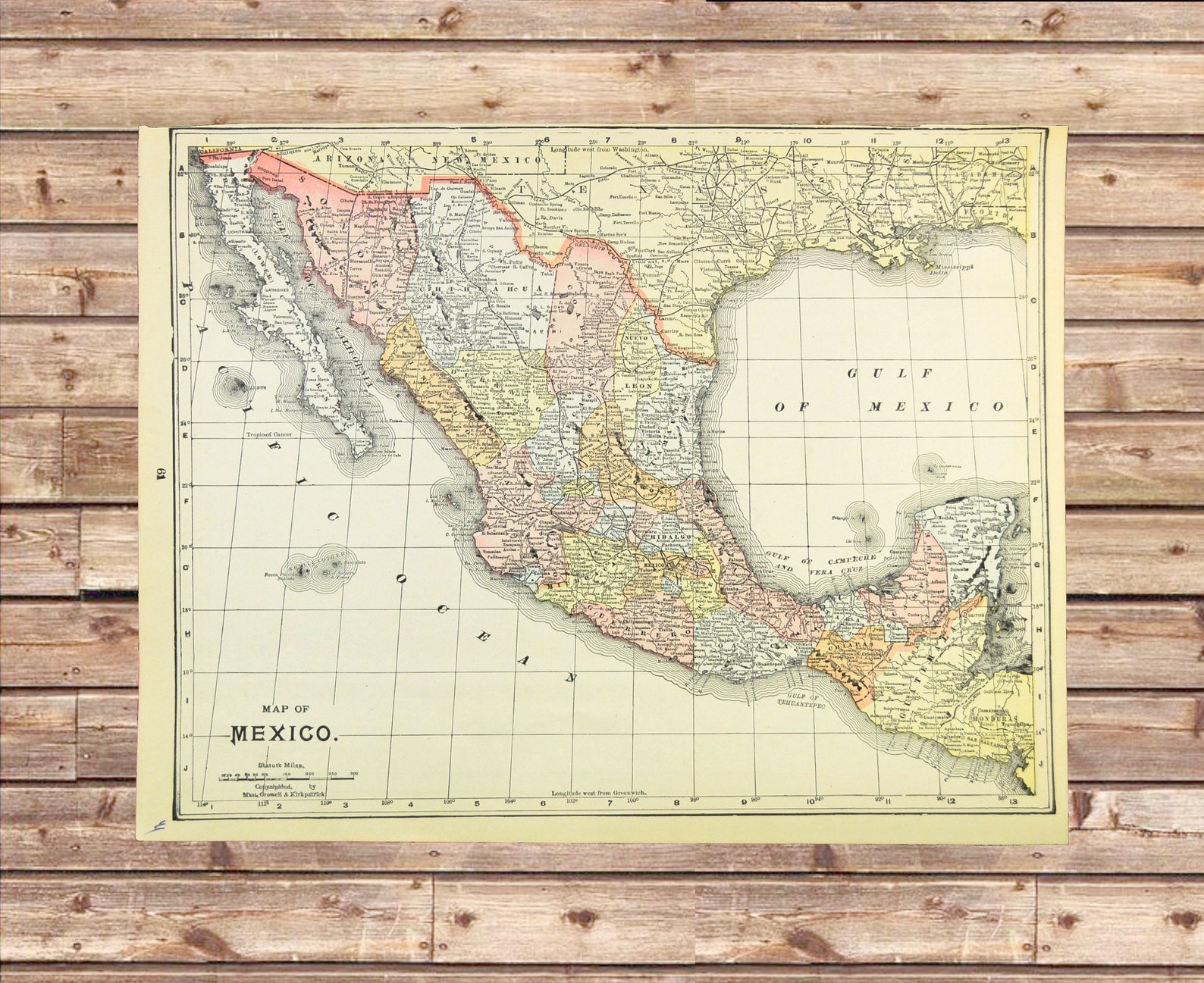Antique MEXICO Map of Mexico Wall Art Decor City ORIGINAL Old - Etsy