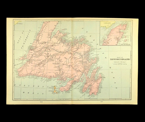Newfoundland Map of Newfoundland Wall Art Decor Antique | Etsy