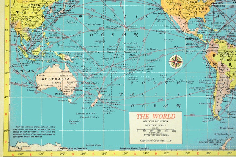 Map of the World Map Wall Decor Art Mid Century Modern Matted | Etsy