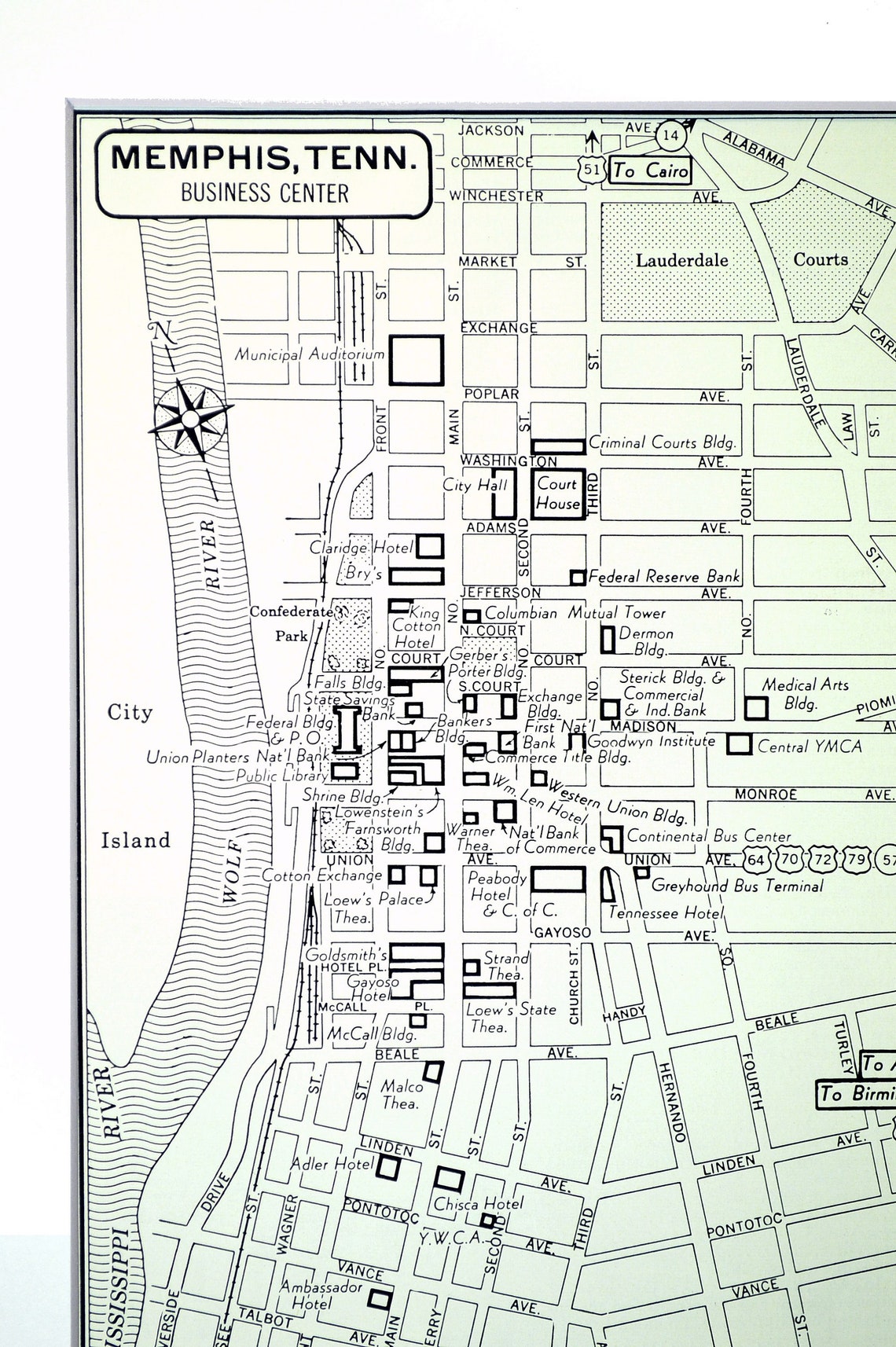 1940s Memphis City Street Map Wall Art Frameable Vintage - Etsy
