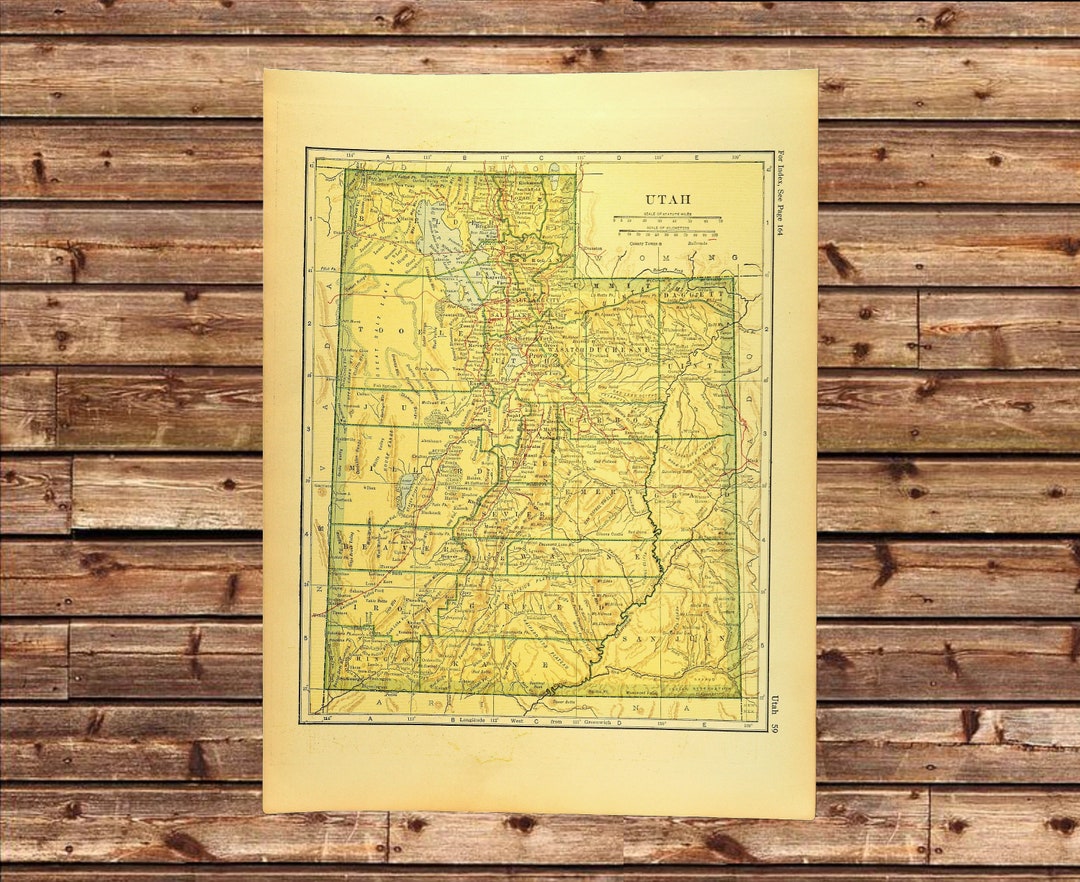 Antique UTAH RAILROAD Map Wall Art Decor ORIGINAL 1920s Yellow - Etsy