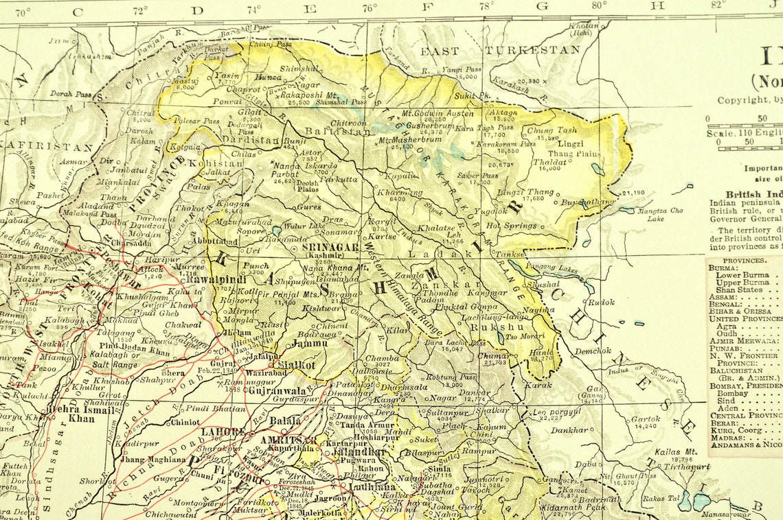 Northern INDIA Map of North India Railroad Map LARGE Antique - Etsy