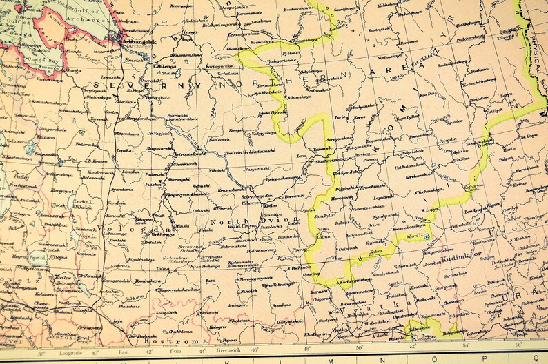 Antique NORTHERN RUSSIA Map of Siberia Wall Art Decor LARGE - Etsy