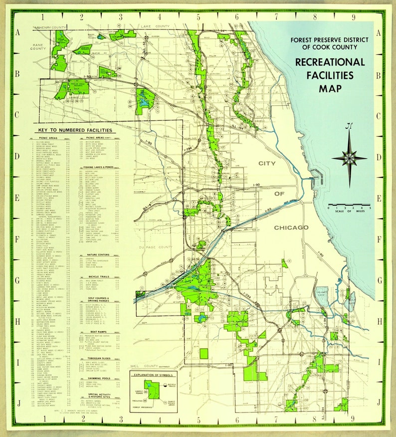 RARE Chicago Map of Cook County Parks Map Forest Preserve - Etsy