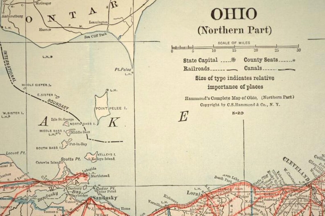 NORTHERN OHIO Road Map Wall Art Decor LARGE Antique Original - Etsy