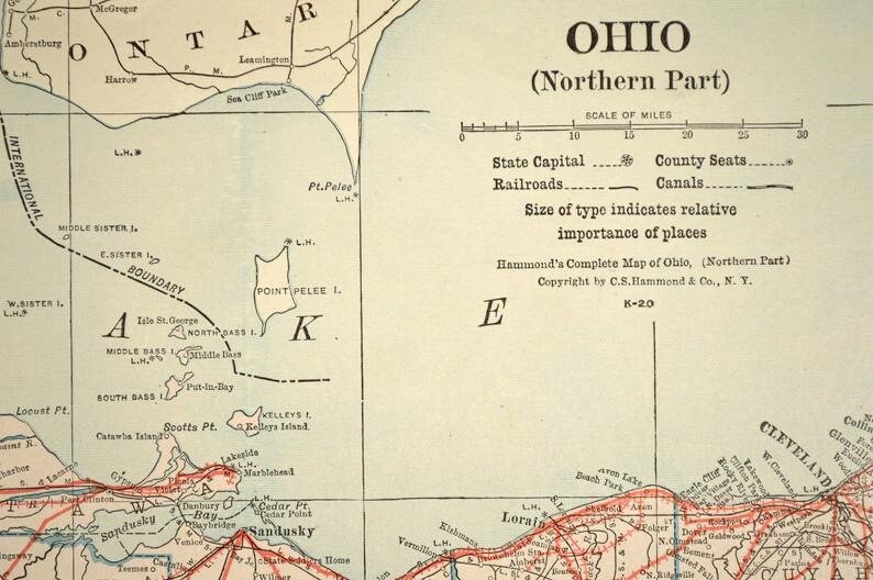 NORTHERN OHIO Road Map Wall Art Decor LARGE Antique Original - Etsy