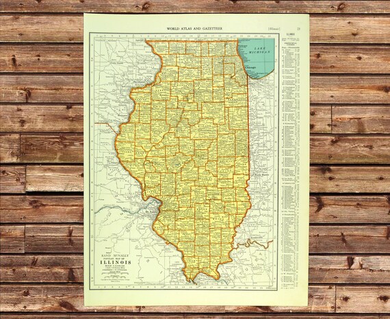 Vintage ILLINOIS Map Wall Art Frameable Matted ORIGINAL - Etsy