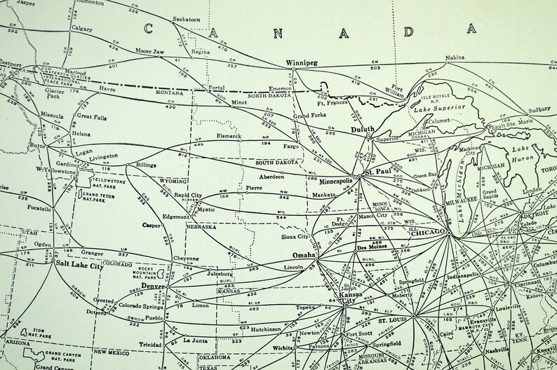 Railroad Line Map Railroad Map System United States Vintage - Etsy
