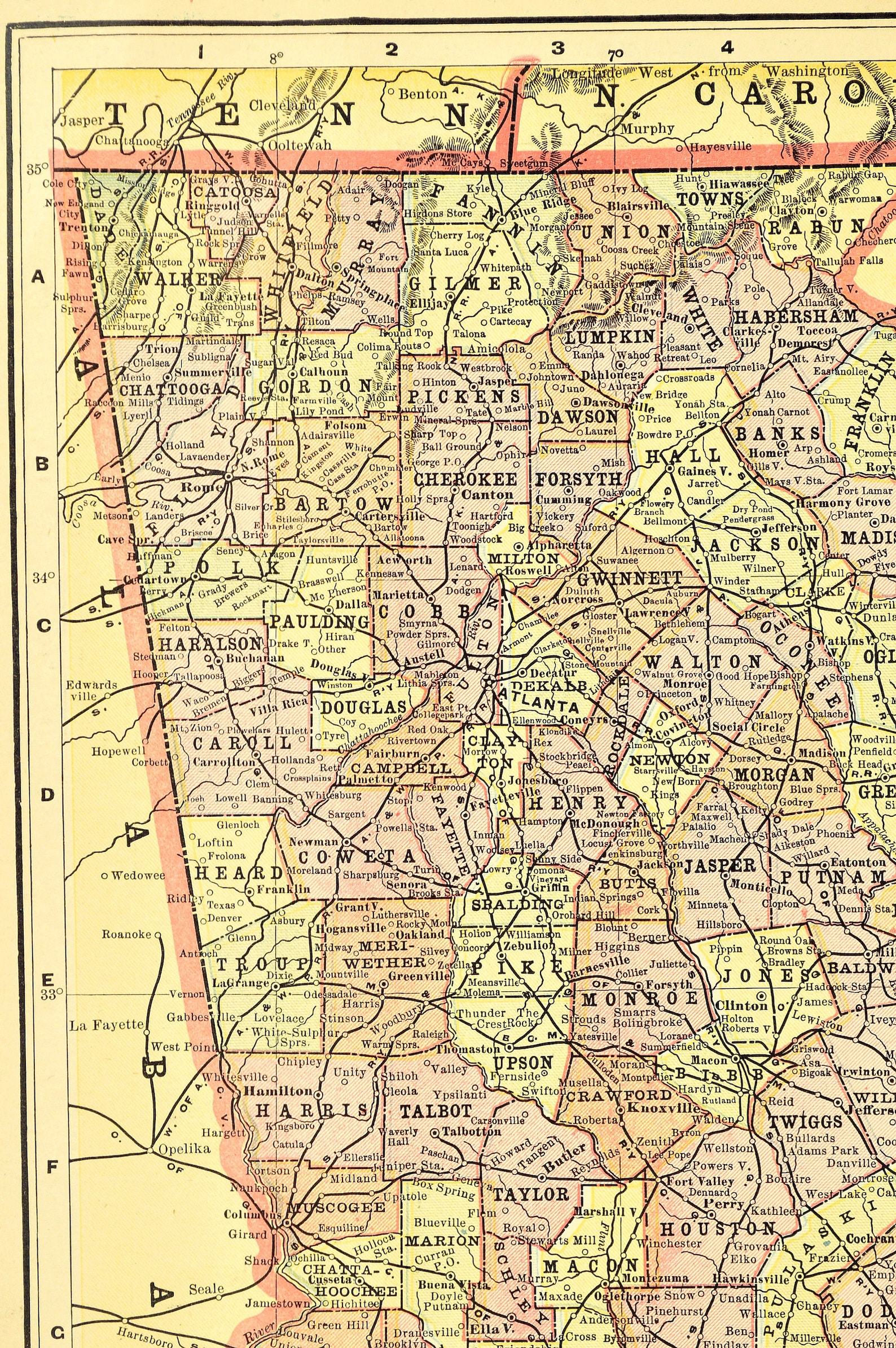 Antique GEORGIA Wall Art Map Decor ORIGINAL Early 1900s - Etsy