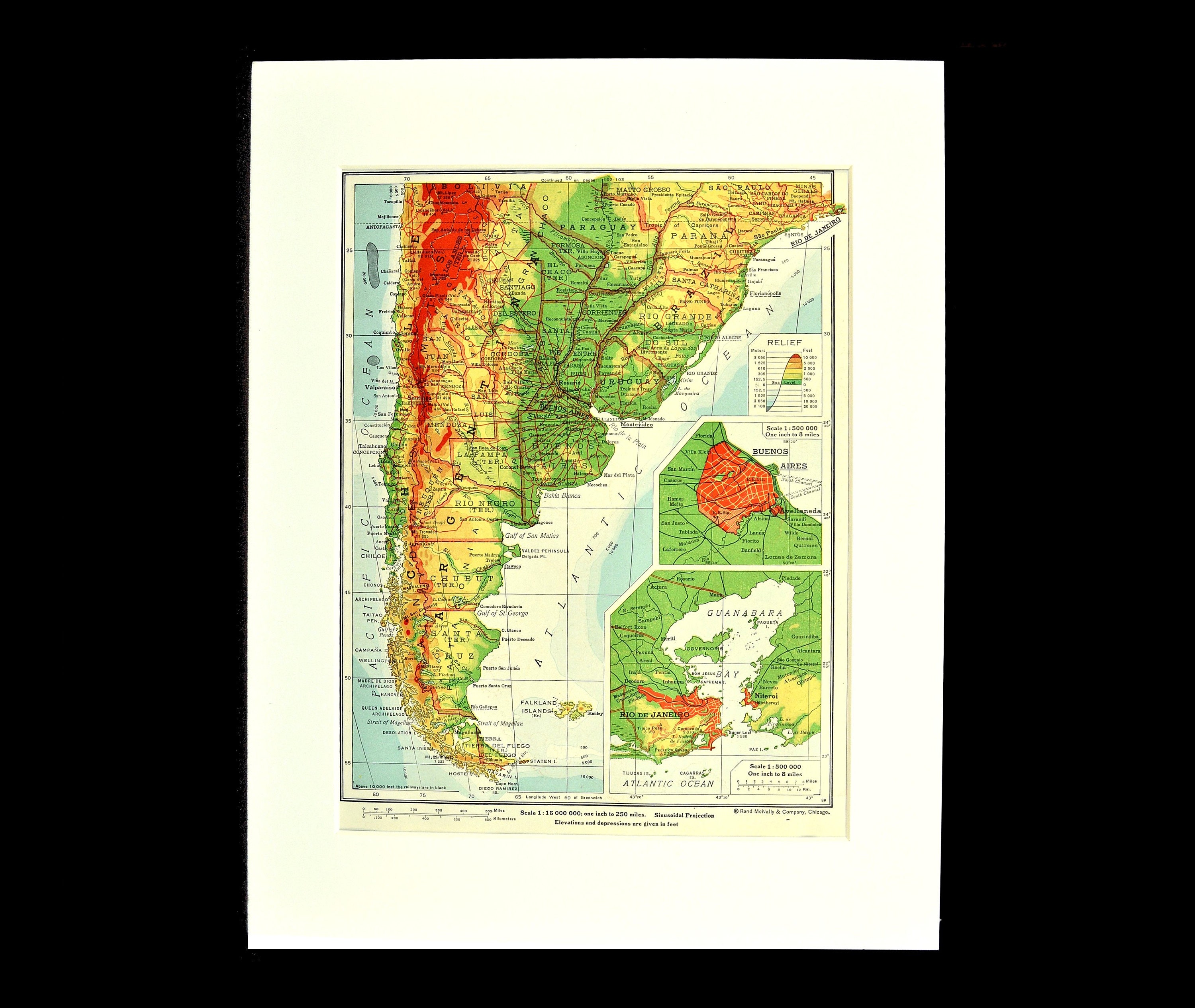 South America Map of South America Topographic Map Matted Map - Etsy