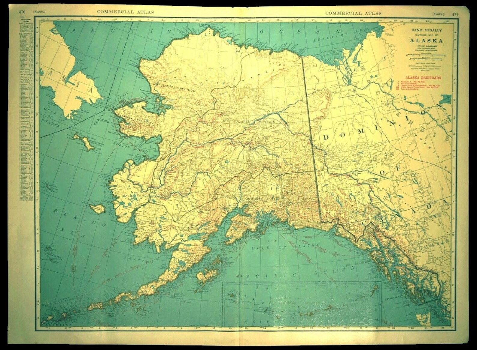 LARGE ALASKA Map Wall Art Decor Railroad Antique Original - Etsy