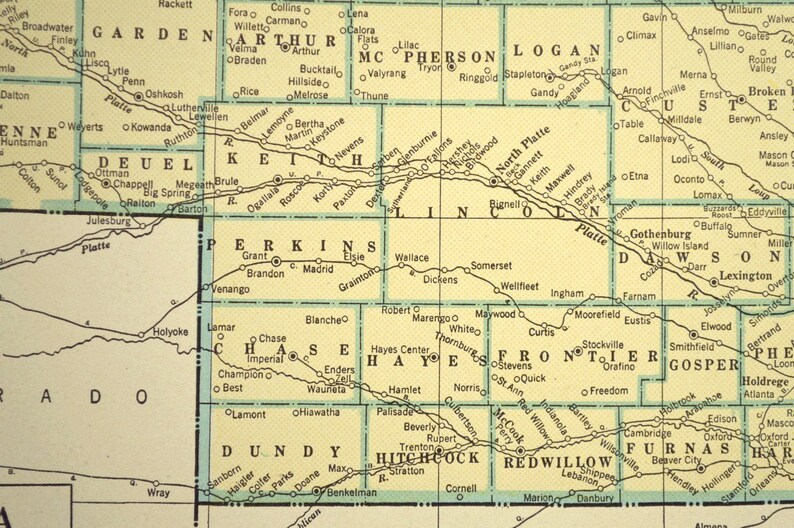 Nebraska Map of Nebraska Wall Art Decor Vintage 1940s Original | Etsy