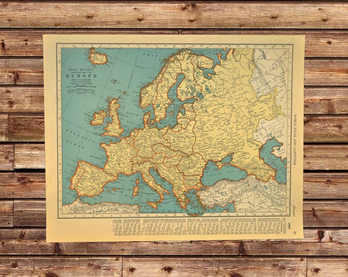 EUROPE Map of Europe Wall Art Frameable Matted ORIGINAL Traveler Gift ...