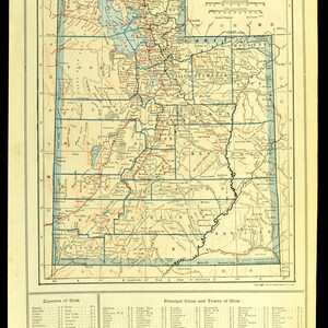 Antique UTAH Map of Utah Railroad Map Wall Art ORIGINAL Vintage ...