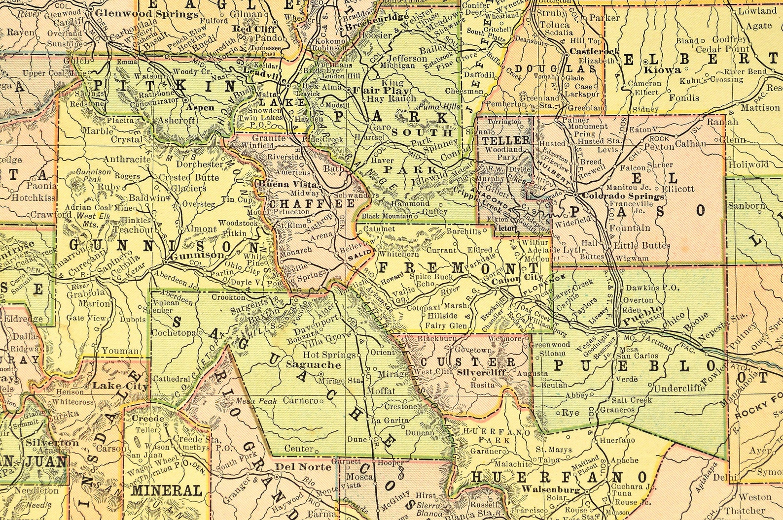 Antique Colorado Map of Colorado Wall Art Decor Original Old | Etsy