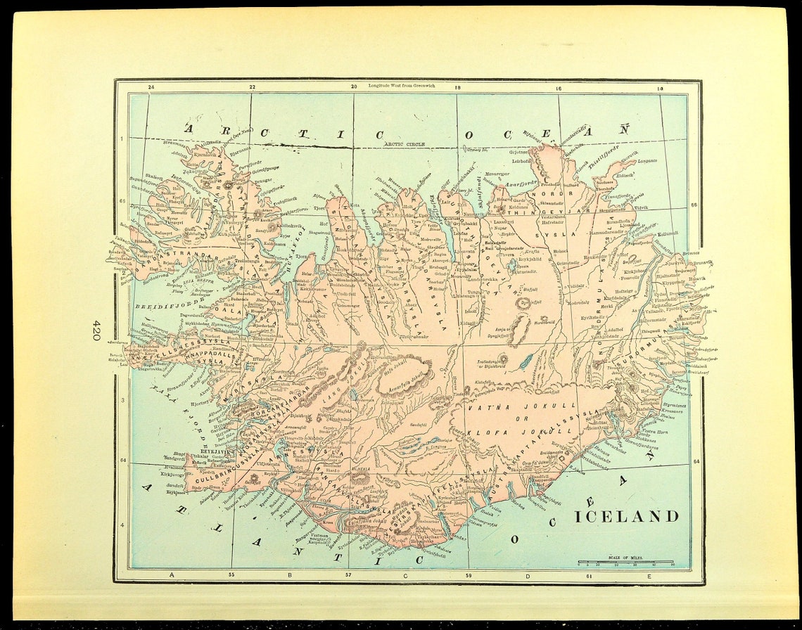 ICELAND MAP of Iceland Wall Art Decor Antique Original Early | Etsy