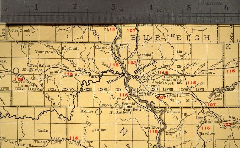 LARGE Antique NORTH DAKOTA Railroad Map Wall Art Original | Etsy