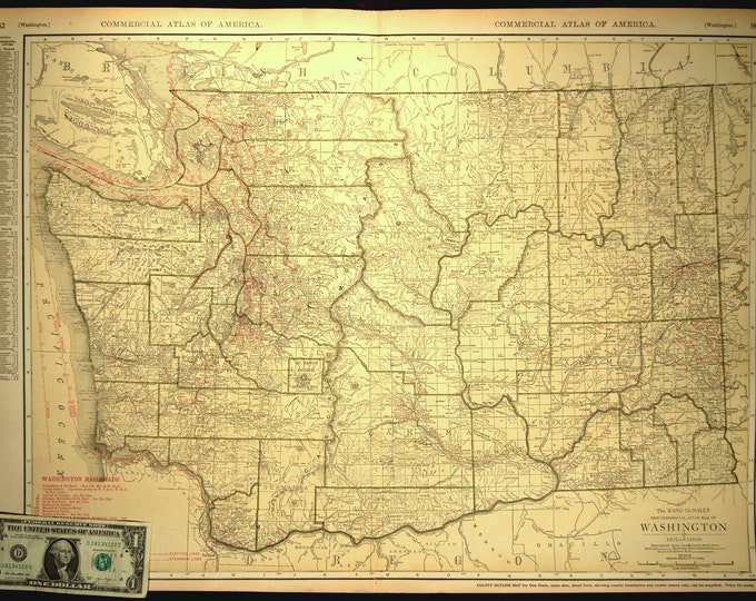 LARGE Washington Map of Washington EXTRA LARGE Wall Art Decor Railroad ...