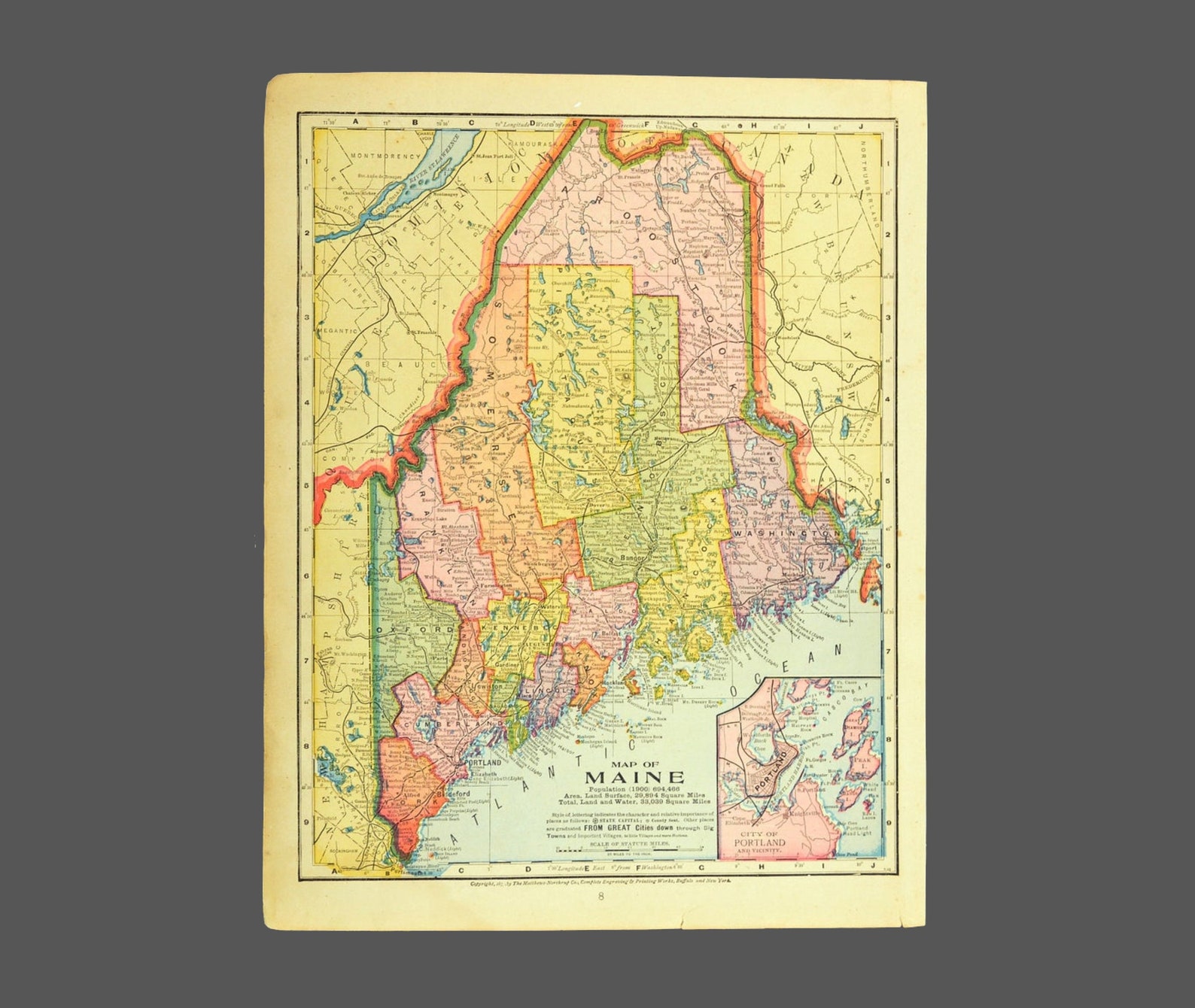 Antique MAINE MAP Wall Art Decor ORIGINAL Vintage Early 1900s - Etsy