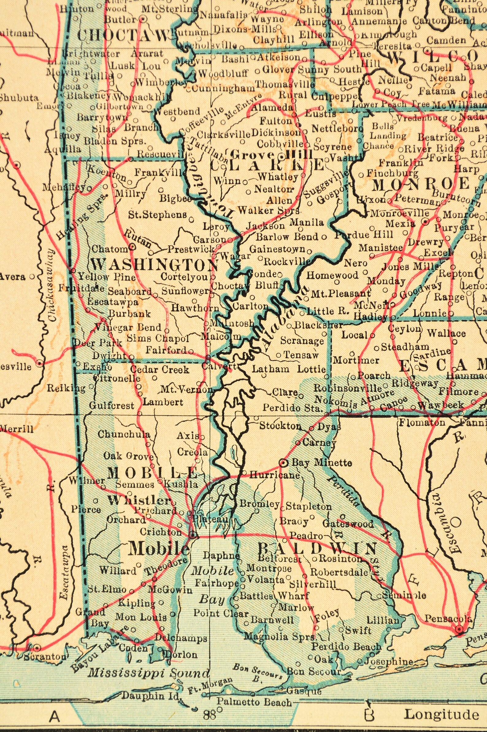 Antique ALABAMA RAILROAD Map Wall Art Decor ORIGINAL Railway - Etsy