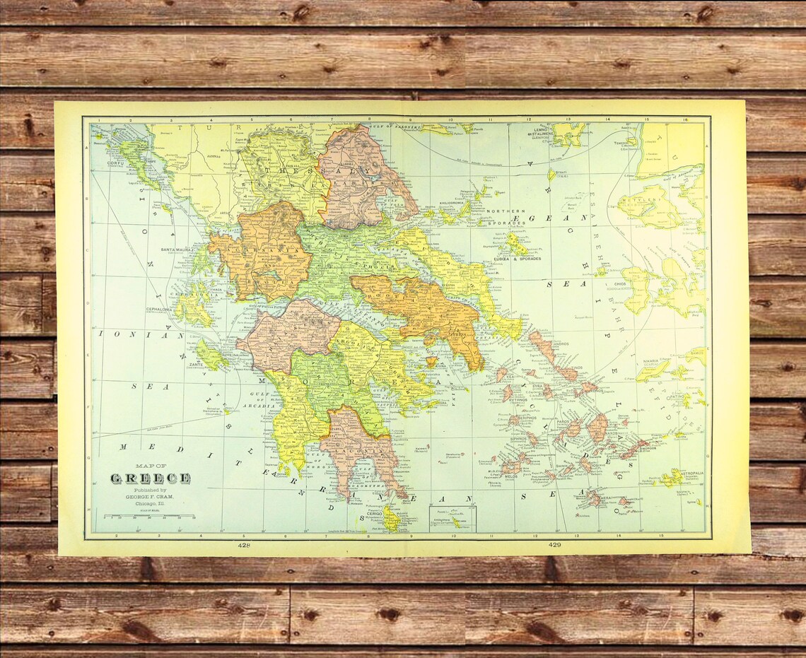GREECE MAP of the Greek Isles Map Islands Wall Art Decor LARGE - Etsy