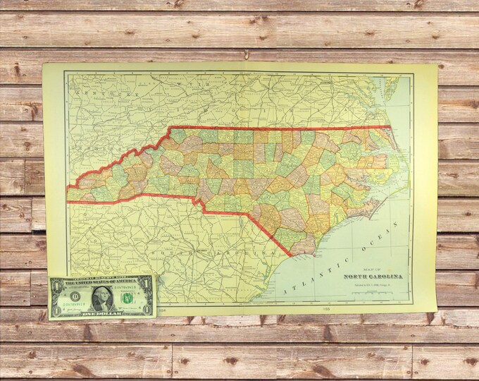 LARGE North Carolina Map Wall Decor Art Antique Vintage Old - Etsy