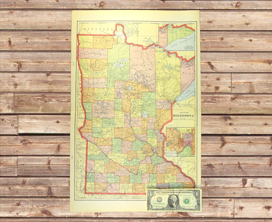 Antique MINNESOTA MAP Wall Art Decor LARGE Original Early - Etsy