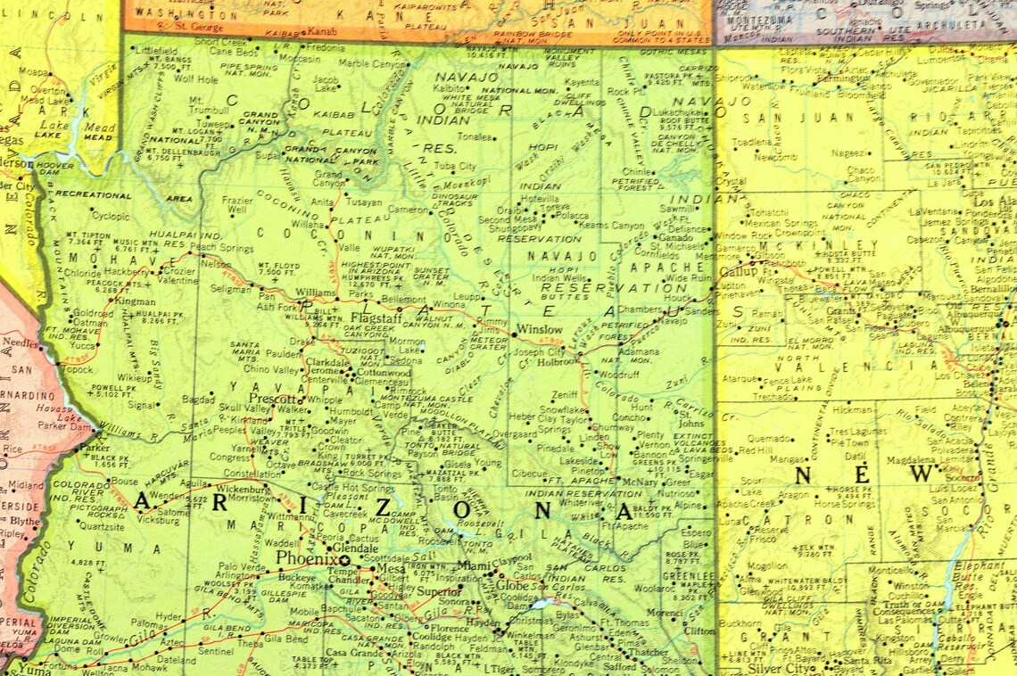 Arizona Map of New Mexico Map of Arizona Wall Art Decor | Etsy