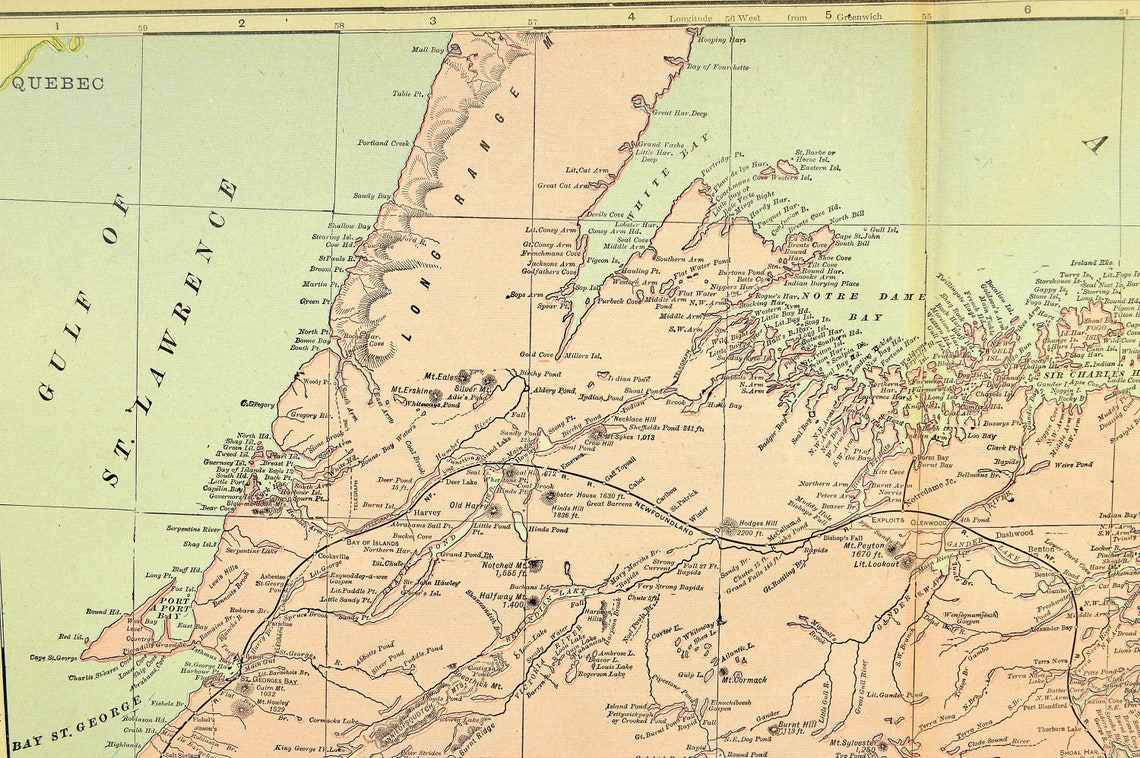 Newfoundland Map of Newfoundland Wall Art Decor Antique - Etsy