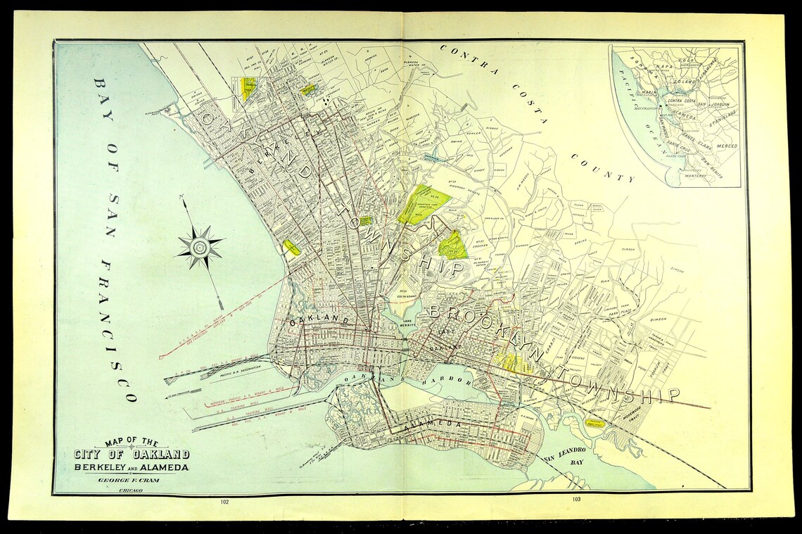 ORIGINAL Oakland City Street Map Wall Art Decor LARGE Antique - Etsy