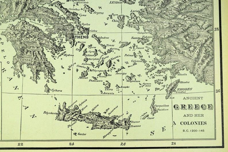 Ancient GREECE Map of the Greek Isles Map Wall Art Islands - Etsy