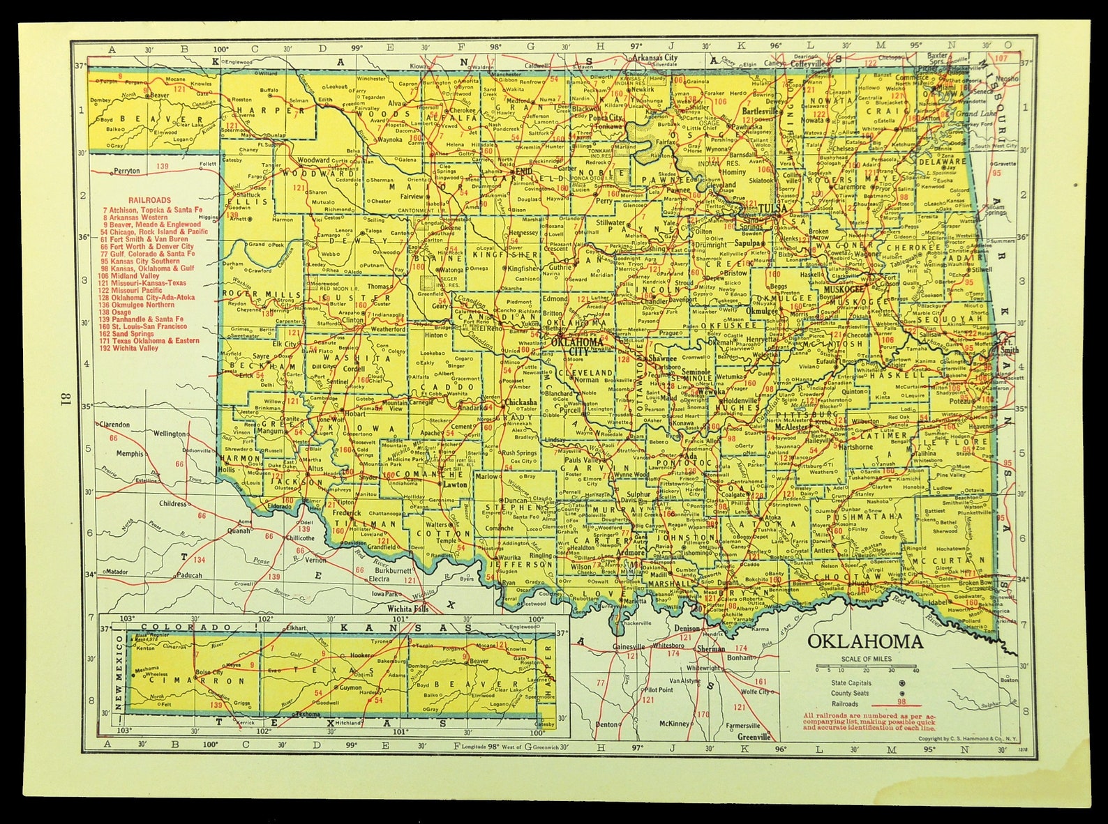 OKLAHOMA Railroad Map Wall Decor Art Vintage Original 1940s | Etsy ...