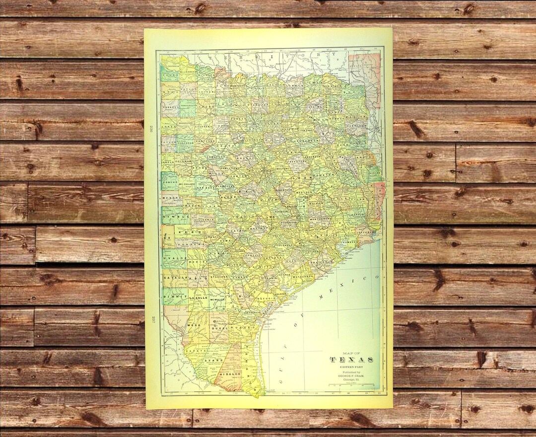 Vintage EAST TEXAS Map of Texas Wall Art Decor Antique LARGE Eastern ...