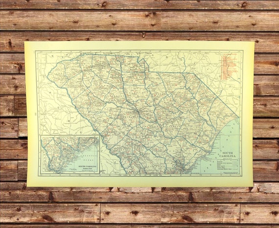 Antique SOUTH CAROLINA Railroad Map Wall Art Decor Original - Etsy