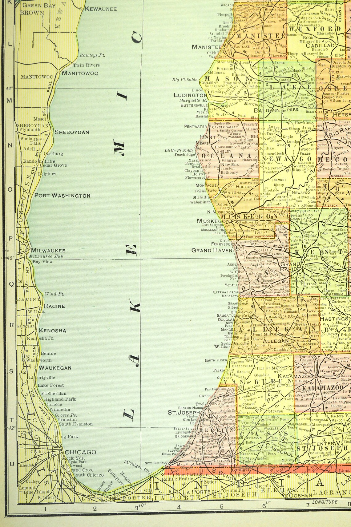 LARGE Michigan Map of Michigan Wall Decor Art Antique Original - Etsy
