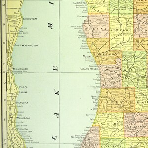 LARGE Michigan Map of Michigan Wall Decor Art Antique Original - Etsy
