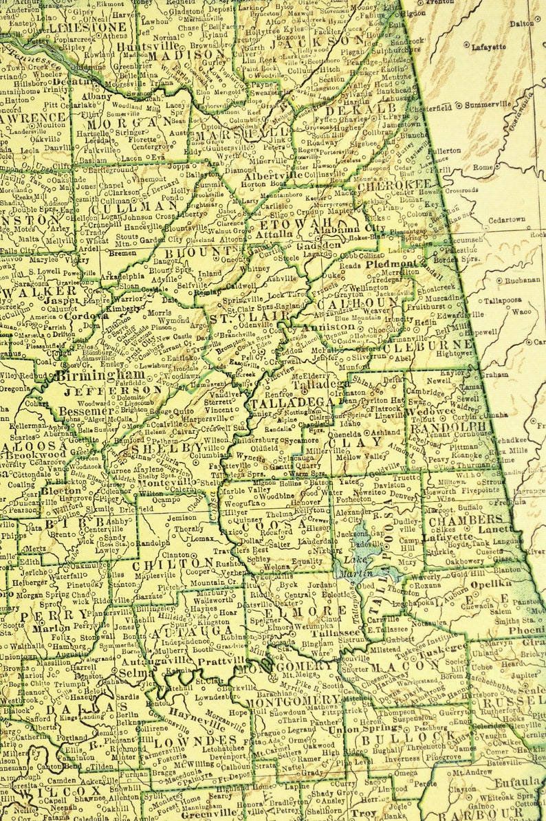 Vintage ALABAMA Map of Alabama Wall Art Decor ORIGINAL 1930s - Etsy