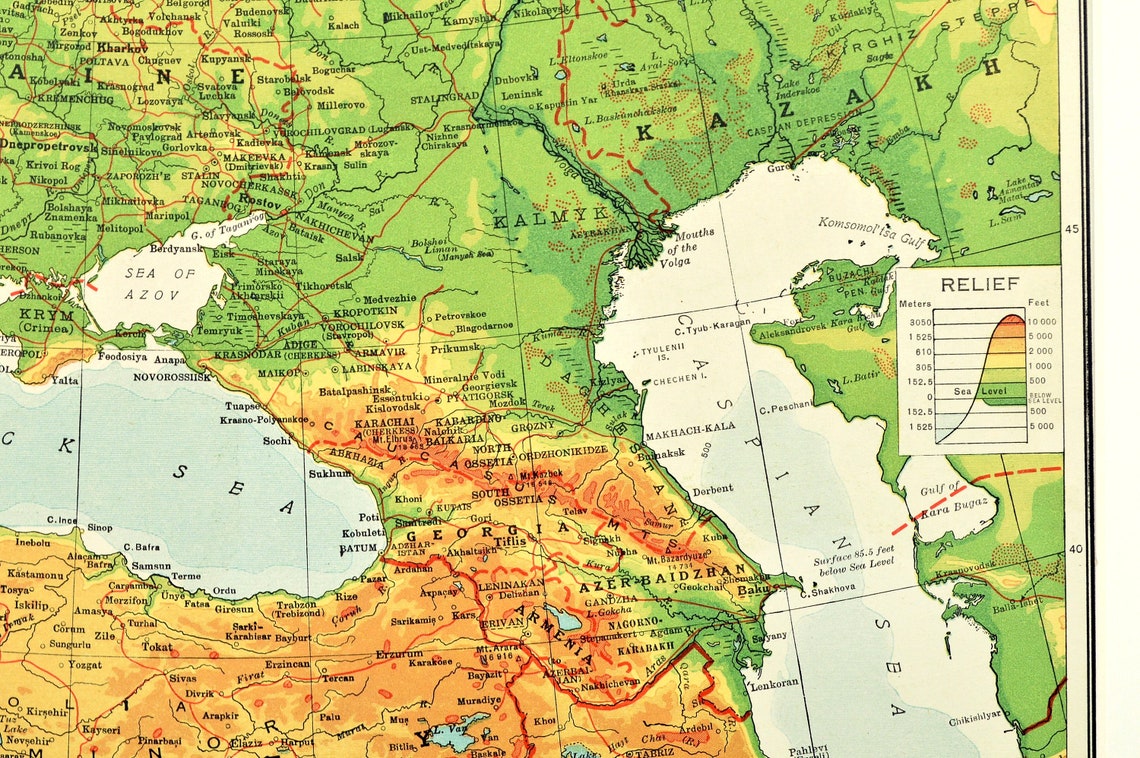 Black Sea Map of the Ukraine Topographic Map Southern Russia - Etsy