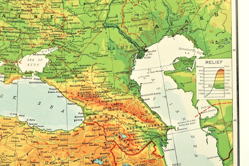 Black Sea Map of the Ukraine Topographic Map Southern Russia - Etsy