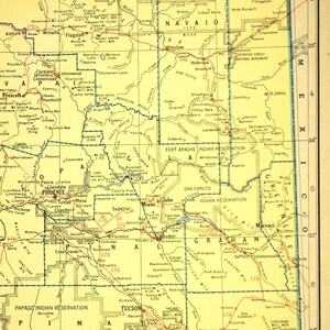 Vintage ARIZONA RAILROAD Map Wall Art Frameable Matted Decor Vintage ...
