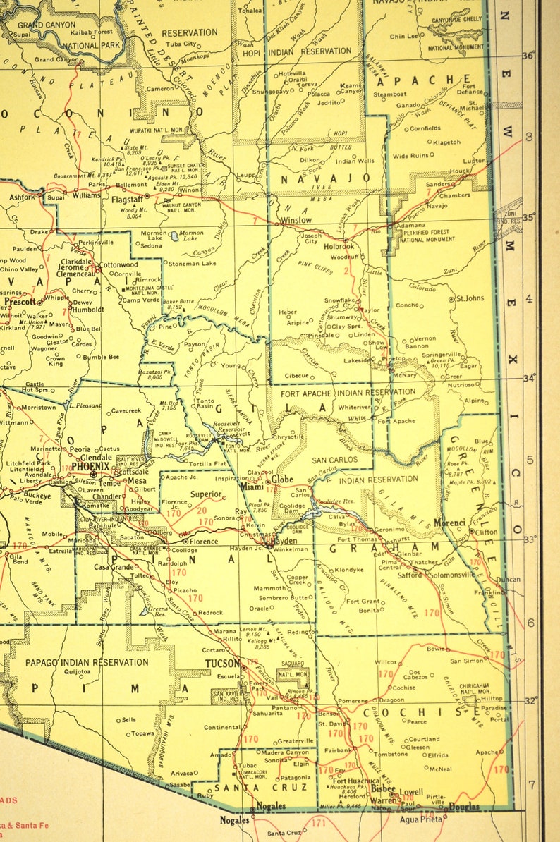 Vintage ARIZONA RAILROAD Map Wall Art Frameable Matted Decor - Etsy
