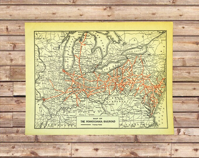 1928 Antique PENNSYLVANIA RAILROAD Map Vintage Collectible Railway Map ...