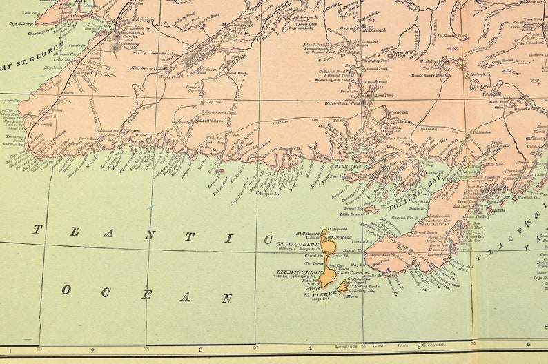 Newfoundland Map of Newfoundland Wall Art Decor Antique - Etsy