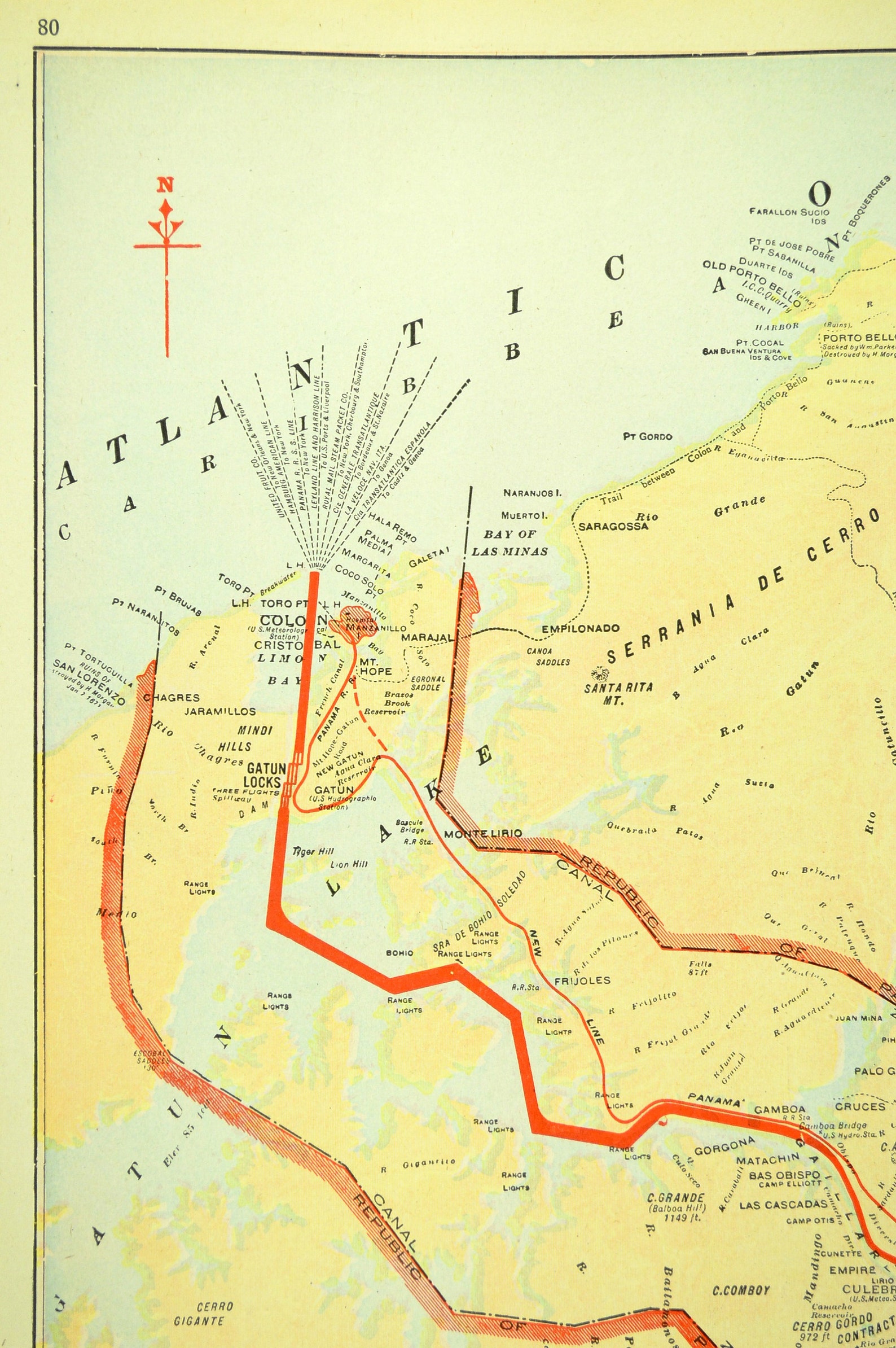 Panama Canal Map Wall Art Decor Vintage Original T For Etsy