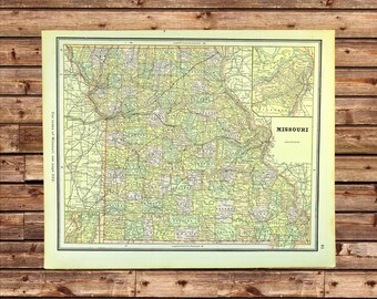 MISSOURI MAP of Missouri Wall Art Decor Beige Blue Original | Etsy