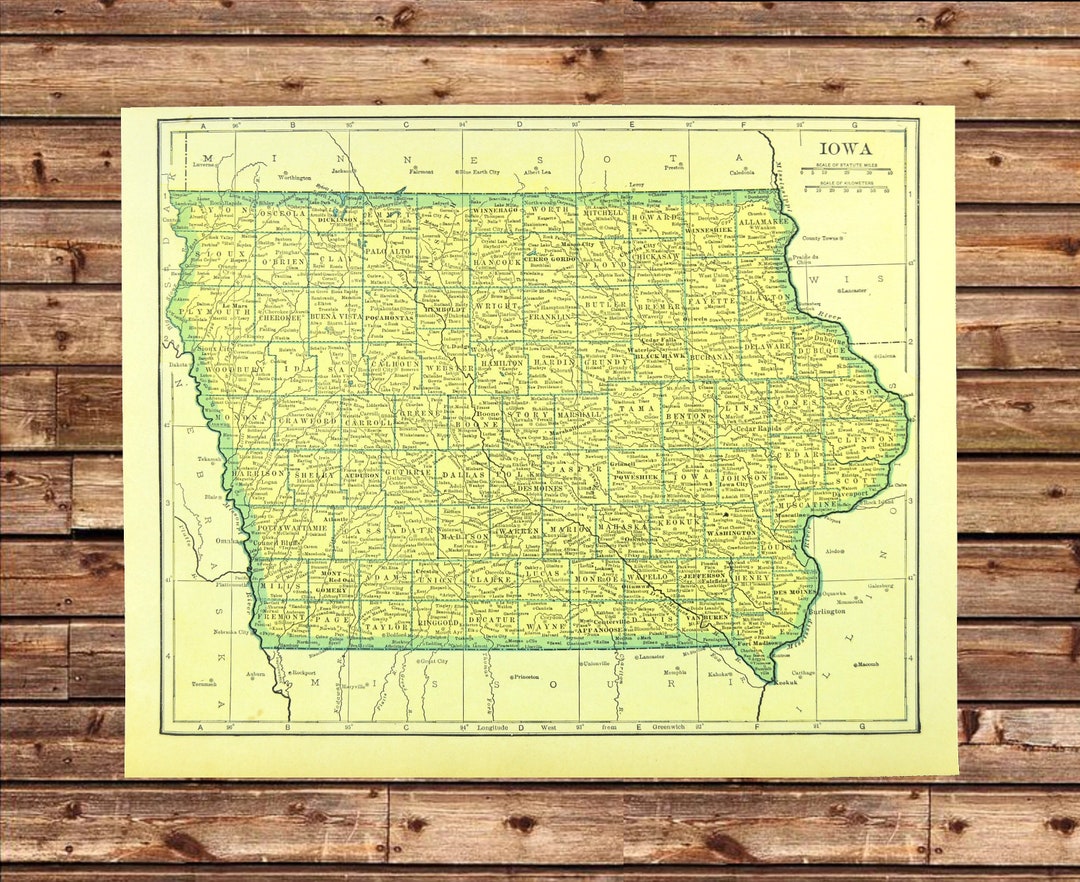 Vintage IOWA Map Wall Art Frameable Matted ORIGINAL Iowa - Etsy