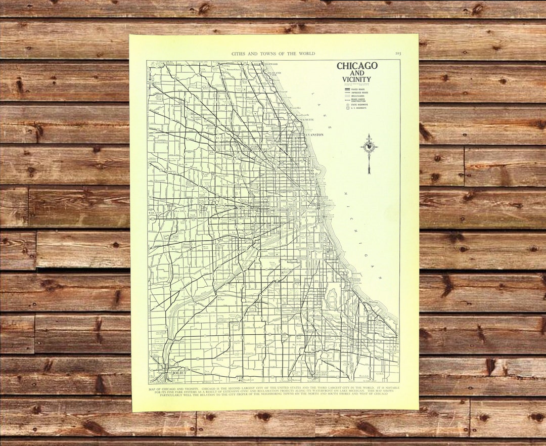 Vintage CHICAGO City Street Map Wall Art Frameable Matted - Etsy