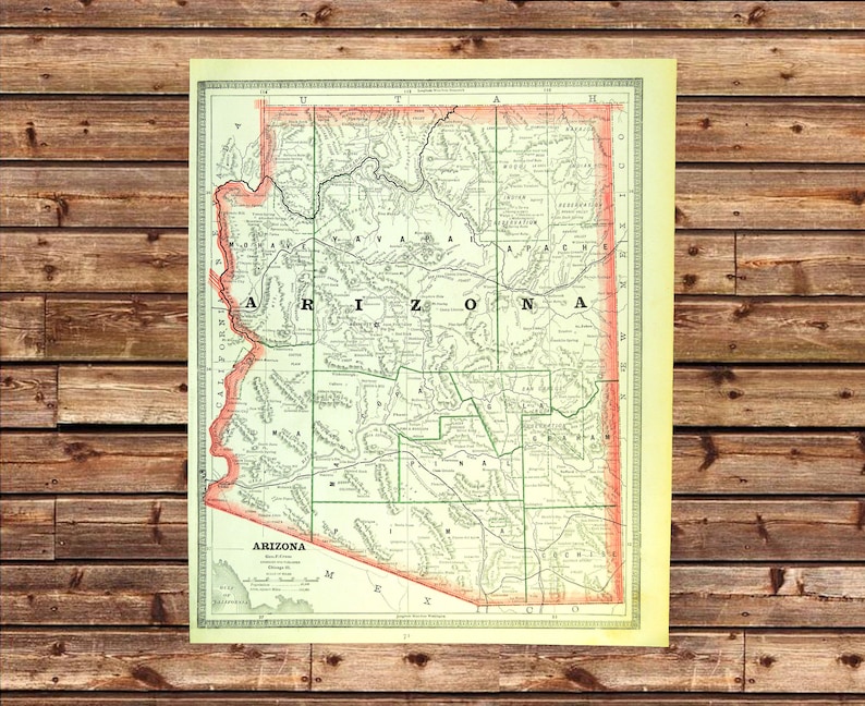 Antique ARIZONA MAP Wall Art Decor ORIGINAL Late 1800s Old - Etsy